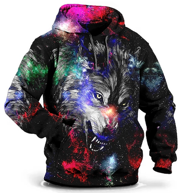 Men's Wolf 3D Print Graphic Prints Hoodie Pullover Hoodie Sweatshirt ...