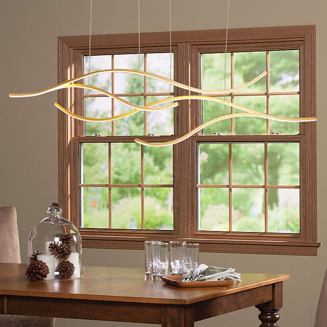 100/120 cm LED Pendant Light Wave Design Line Design Black Gold Metal ...