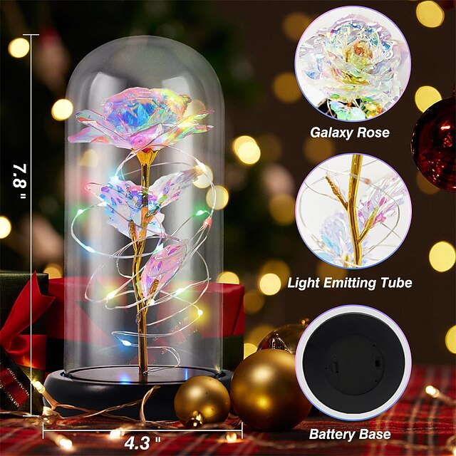 Galaxy Rose Lamps Flowers Rose Eternal Rose in Glass Led Light Up Rose ...