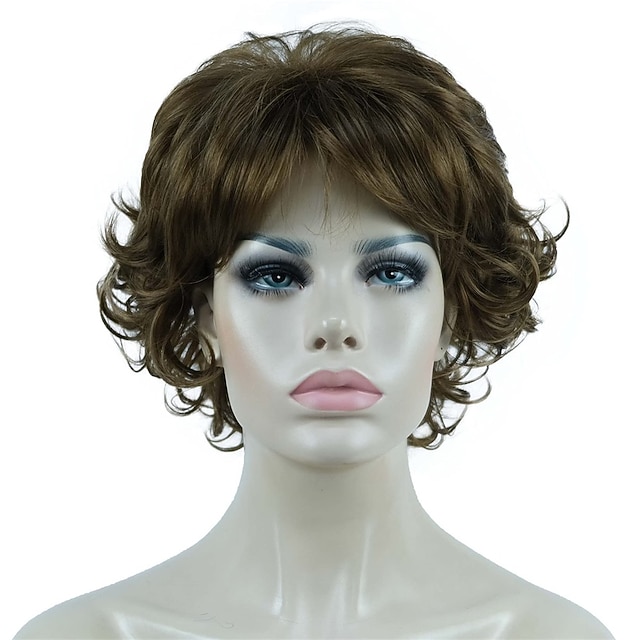 Short Curly Synthetic Wigs Full Capless Hair Women's Thick Wig for ...