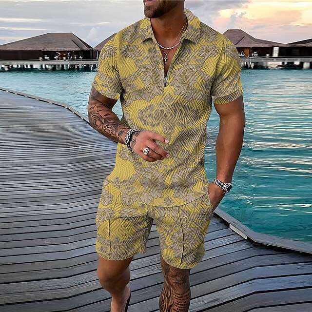 Men's Geometry Polo Shirt Golf Shirt Polo Set Short Sleeve Shirt ...