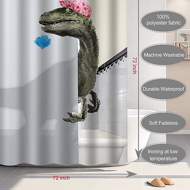 Dinosaur Shower Curtain Set 180cm*180cm(70"*70")with Hooks for Bathroom ...