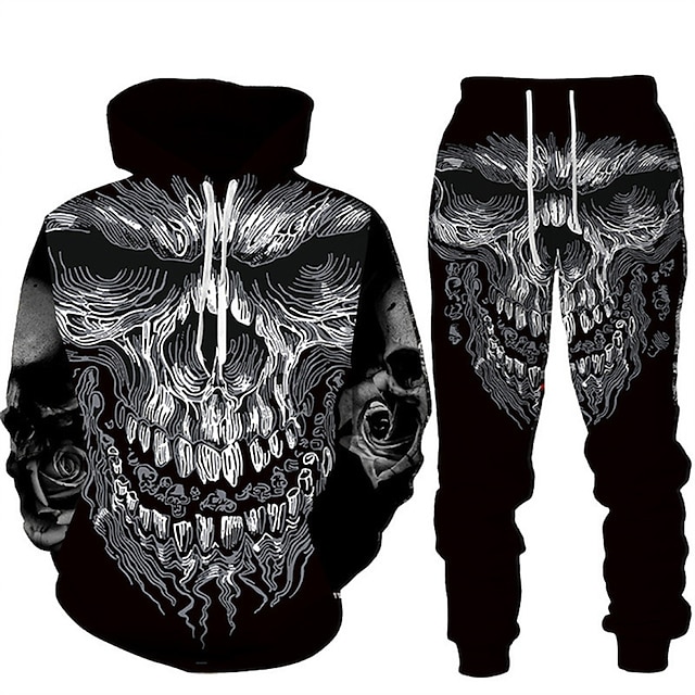Men's Graphic Skull 2pcs 3D Sweatshirt Sets Tracksuit Hoodies Long ...