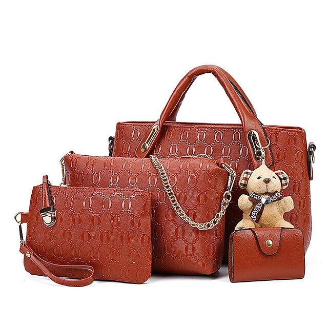 Women's 4-Piece Blue Handbag Set with Teddy Bear Charm - Stylish and ...