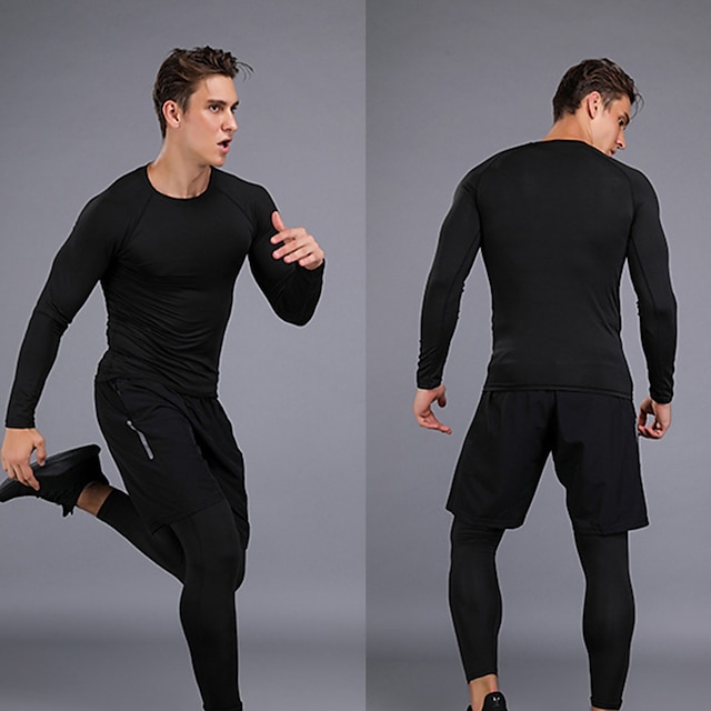Men's Solid Colored Compression Shirt Running Shirt Spring Fall Winter ...