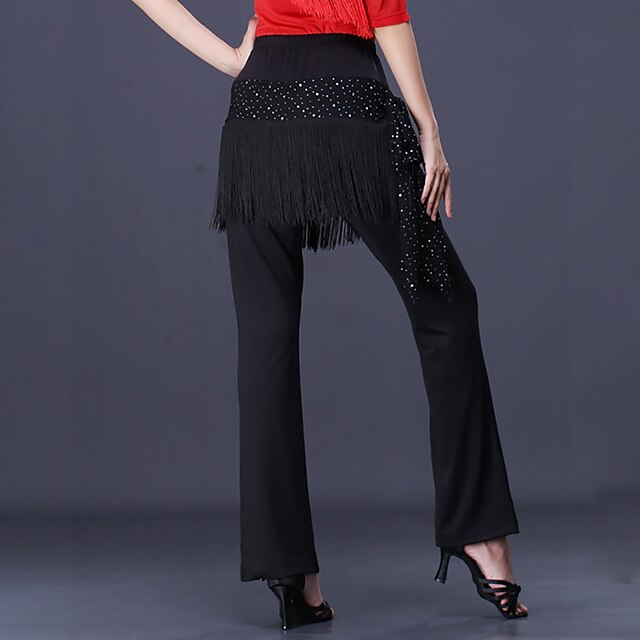 Latin Dance Ballroom Dance Pants Fringed Tassel Ruching Pure Color ...