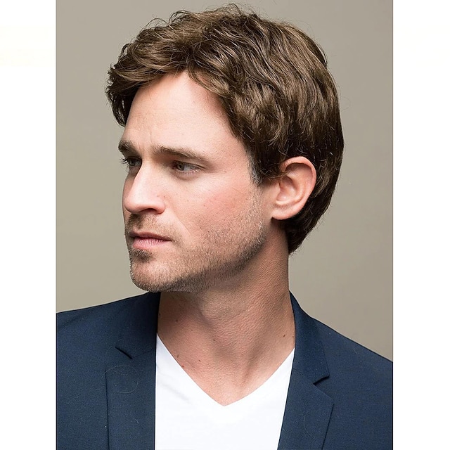 Men's Wig Men's Short Hair Wig Fringe Partial Brown Wig 2025 - $25.99