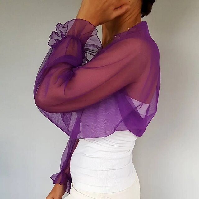 Mesh Bolero Long Puff Ruffles Sleeve See Through Cover Up Shrug Tulle ...