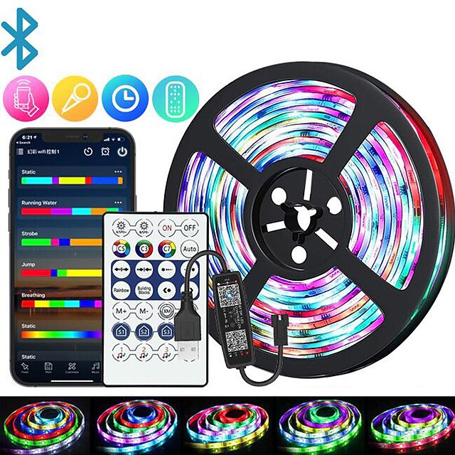 LED Strip Lights 1m-30m RGBIC WS2812b Bluetooth App Control Chasing ...