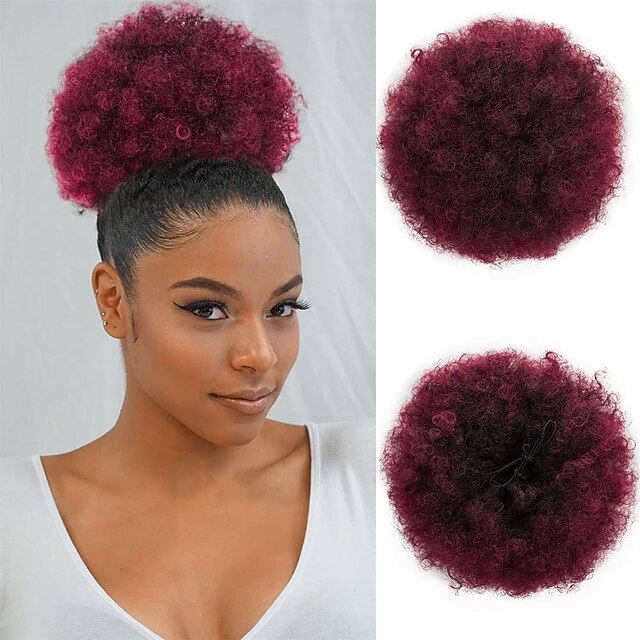 Ombre Grey Afro Puff Drawstring Ponytail Natural Kinky Curly Ponytail Hair Extension for Black ...
