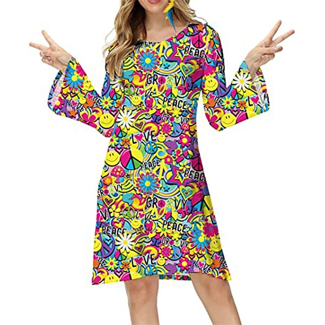Hippie Retro Vintage 1970s Disco Dress Women's Costume Vintage Cosplay ...