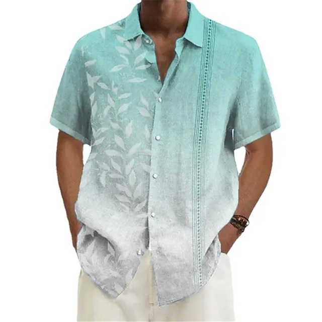 Men's Gradient Leaves Shirt Button Up Shirt Short Sleeve Tropical ...