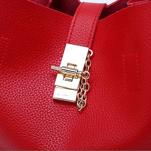 Women's Red Faux Leather Handbag with Gold Lock and Chain Accent ...