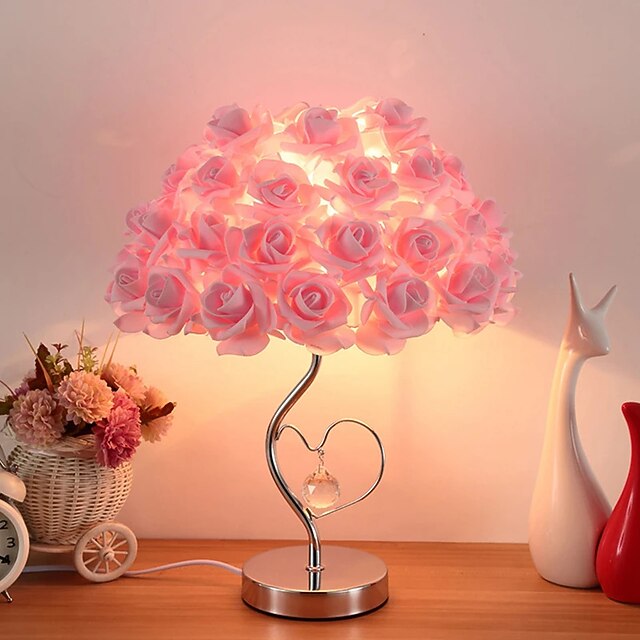 Romantic Rose Flower LED Table Lamp Valentines Style Wedding Party For ...