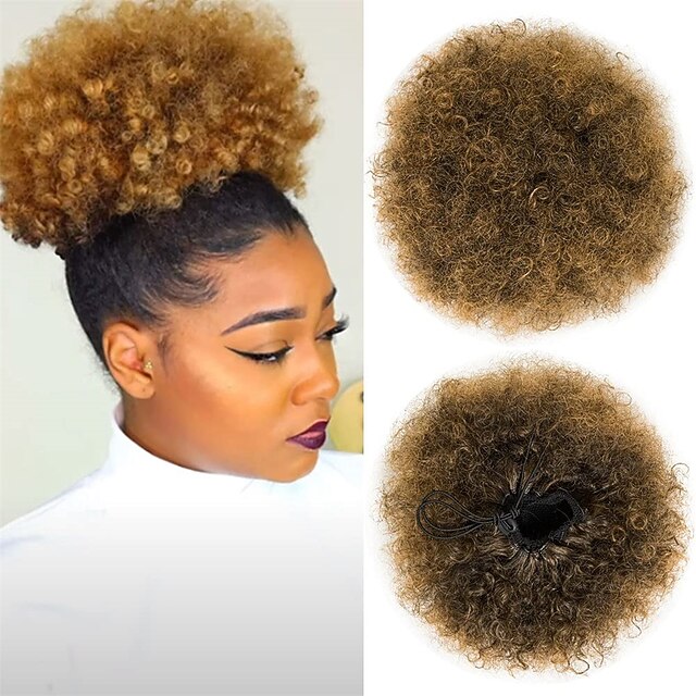 Ombre Grey Afro Puff Drawstring Ponytail Natural Kinky Curly Ponytail ...