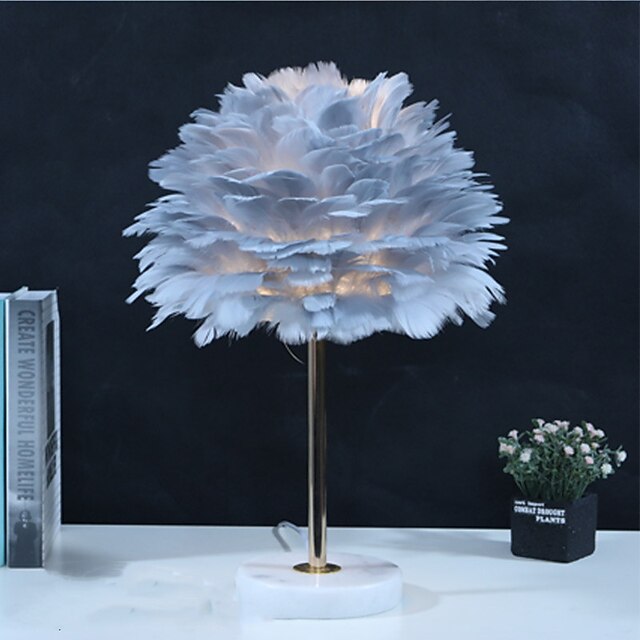 Feather Lamp Northern European Light Luxury Feather Table Lamp Marble ...