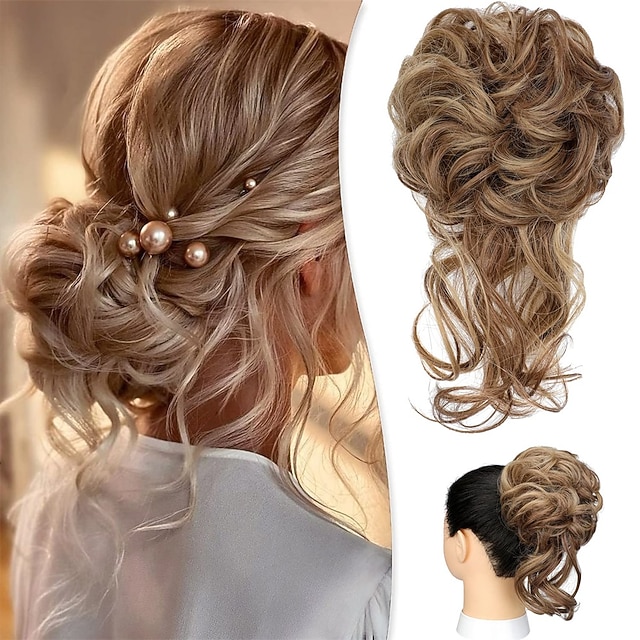 Pièce de cheveux chignon désordonné long ondulé ébouriffé chignon ...