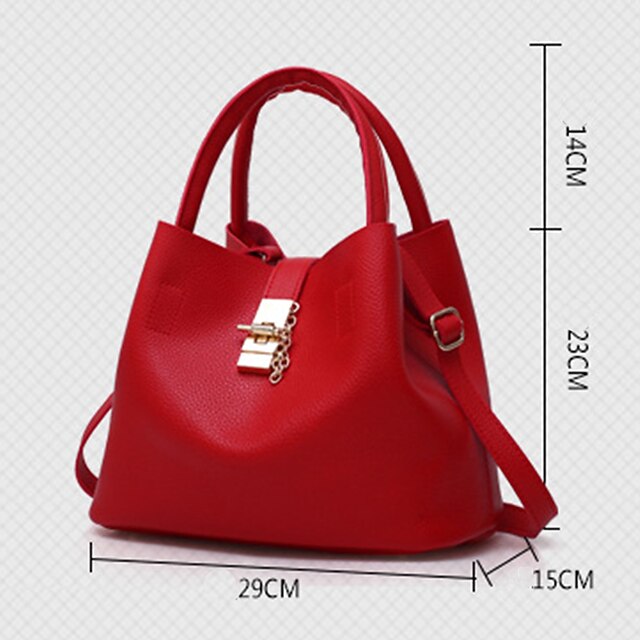 Women's Red Faux Leather Handbag with Gold Lock and Chain Accent ...