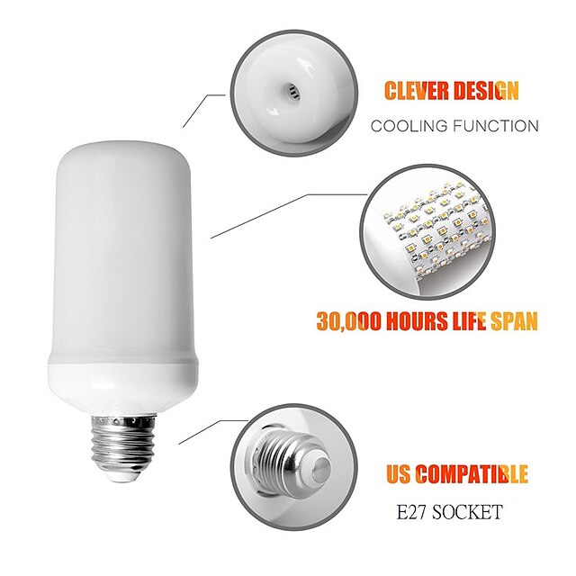 LED Flame Light Bulb E27 Dynamic Flame Effect Fire E14 Light Flashing ...