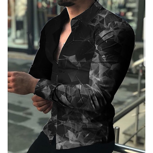 Men's Color Block Geometric Pattern Geometry Shirt Button Up Shirt Long ...