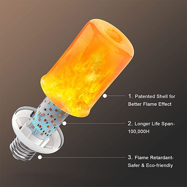 LED Flame Light Bulb E27 Dynamic Flame Effect Fire E14 Light Flashing ...
