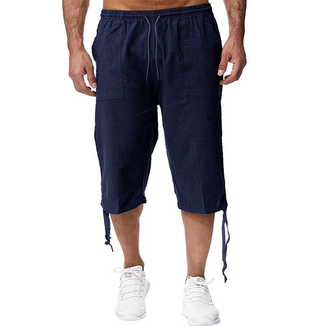 Herr Linne Shorts Sommarshorts Beach Shorts Capribyxor Ficka Snörning ...