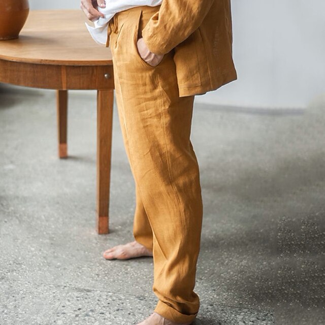 Men's Linen Pants Trousers Summer Pants Beach Pants Plain Breathable ...