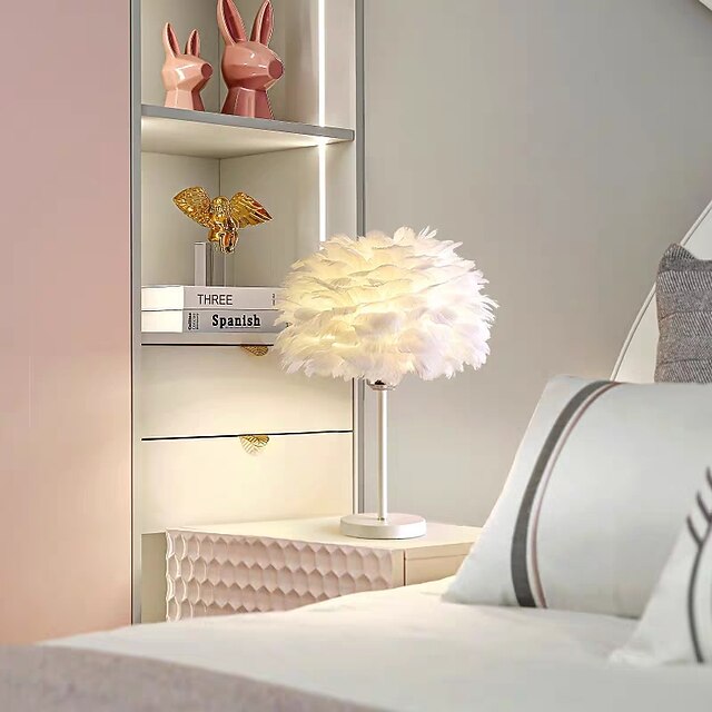 Feather Lamp Northern European Light Luxury Feather Table Lamp Marble ...