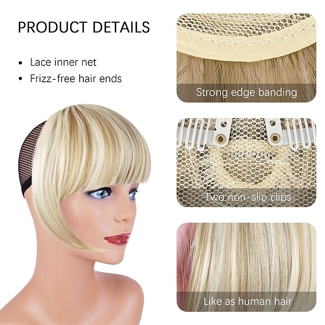 Blonde Bangs Clip in Bangs Blonde Clip in Thick Natural Full Front Neat ...