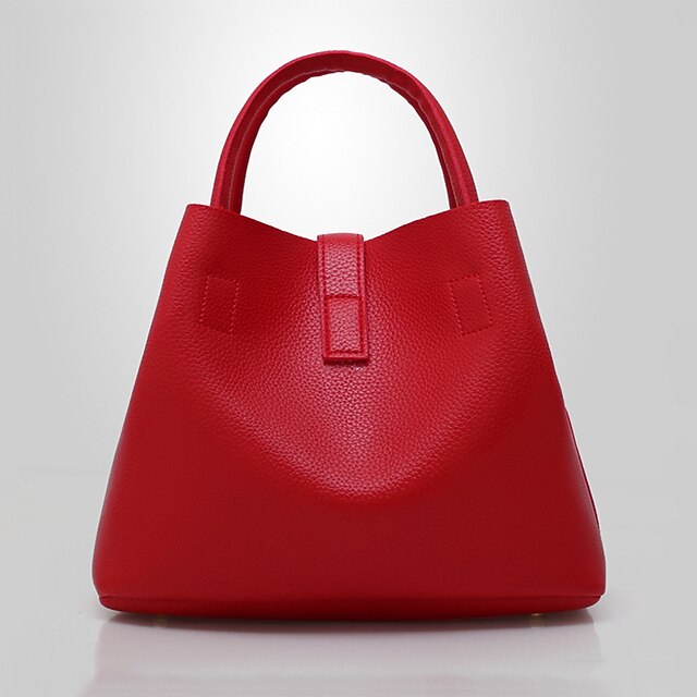 Women's Red Faux Leather Handbag with Gold Lock and Chain Accent ...