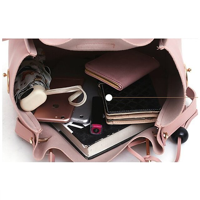 Women's 3-Piece Handbag Set - Pink Faux Leather Tote, Shoulder Bag, and ...