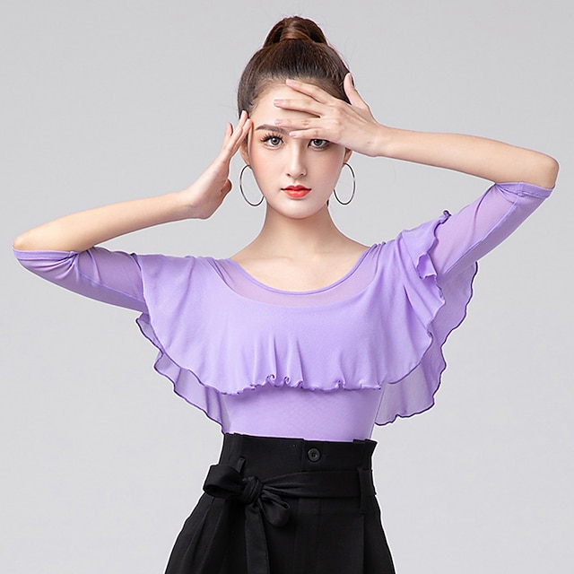 Latin Dance Activewear Leotard / Onesie Ruffles Ruching Pure Color ...