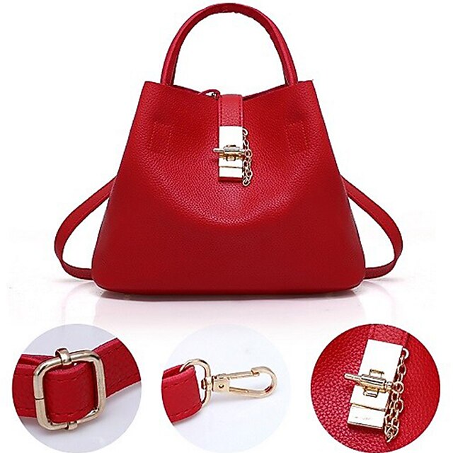 Women's Red Faux Leather Handbag with Gold Lock and Chain Accent ...