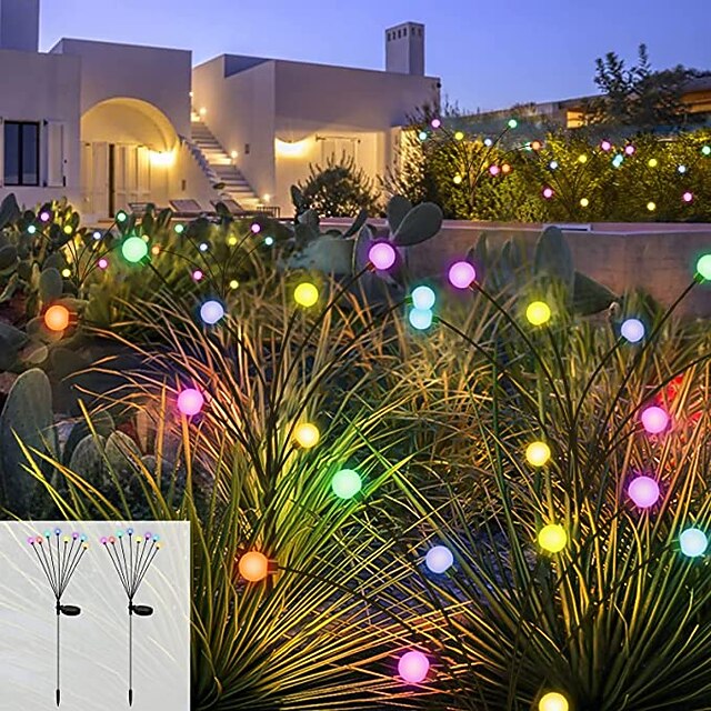 Solar Garden Light Waterproof Firefly Lights Outdoor Starburst Swaying Lights 2 Modes 6/8/10 ...