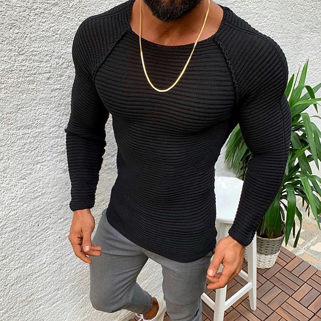 Men's Sweater Pullover Sweater Jumper Ribbed Crochet Knit Cropped ...
