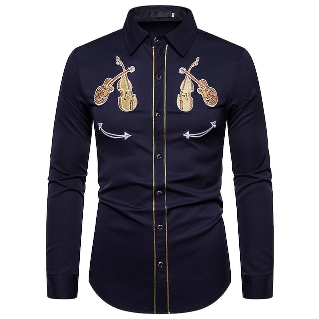 Men's Graphic Prints Musical Instrument Shirt Western Shirt Cowboy ...