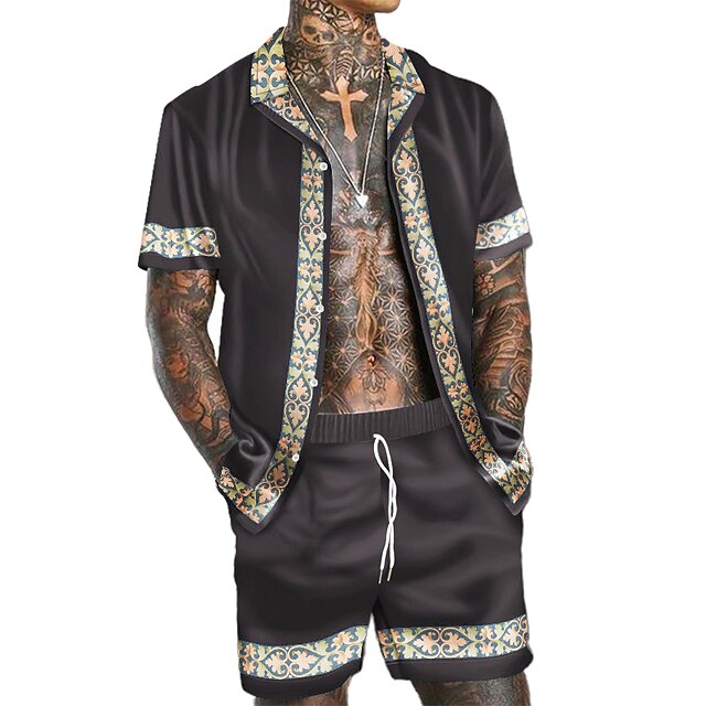 Men's Floral 2pcs Shirts Sets Summer Hawaiian Shirt Short Sleeve Short ...