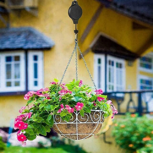 Plant Hook Pulley, Retractable Plant Hanger Flower Basket Pots and ...