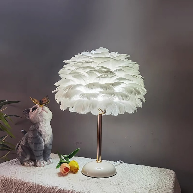 Feather Lamp Northern European Light Luxury Feather Table Lamp Marble ...