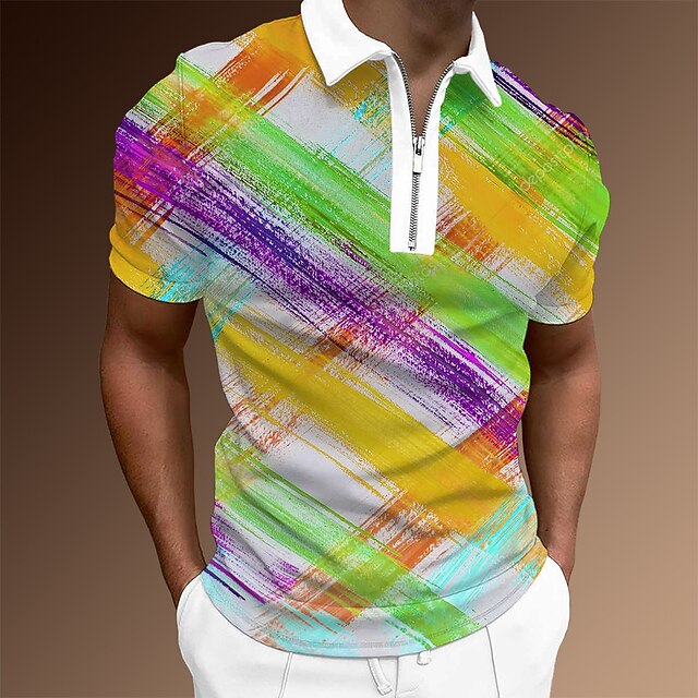 Men's Rainbow Hawaiian Polo Shirts Golf Shirt Short Sleeve Polo Shirts ...