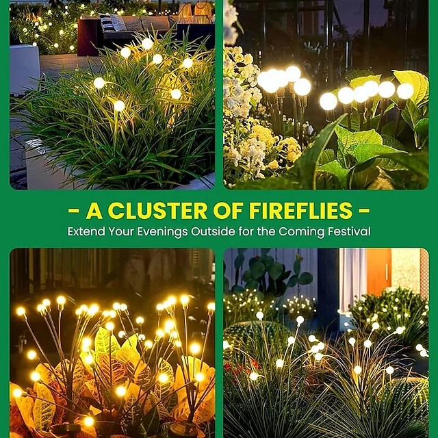Solar Garden Light Waterproof Firefly Lights Outdoor Starburst Swaying Lights 2 Modes 6/8/10 ...