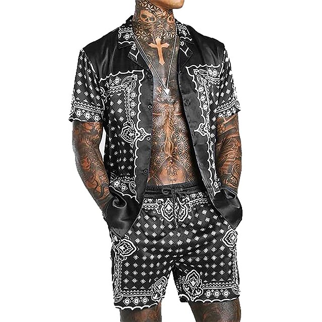 Men's Floral 2pcs Shirts Sets Summer Hawaiian Shirt Short Sleeve Short ...