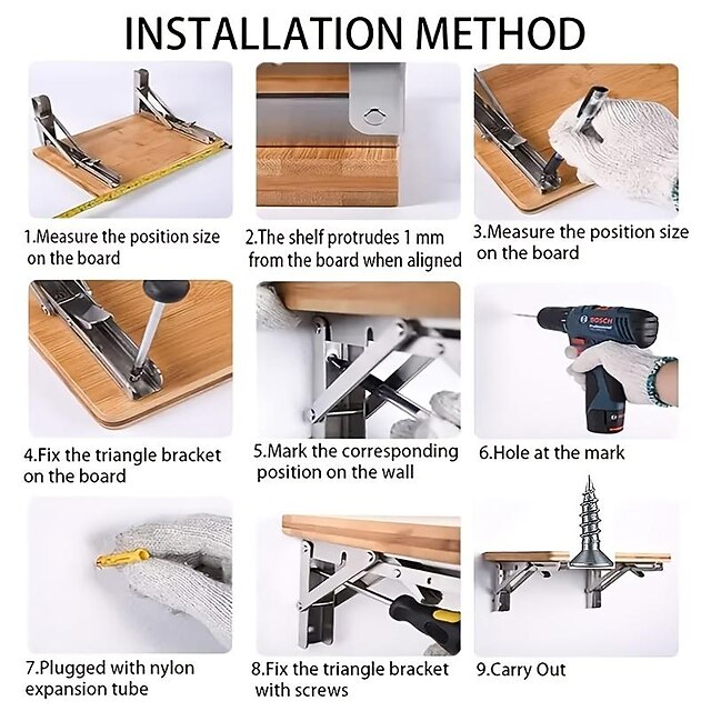 2pcs Heavy Duty Folding Shelf Brackets - 8", 10" & 12" - Wall Mounted ...