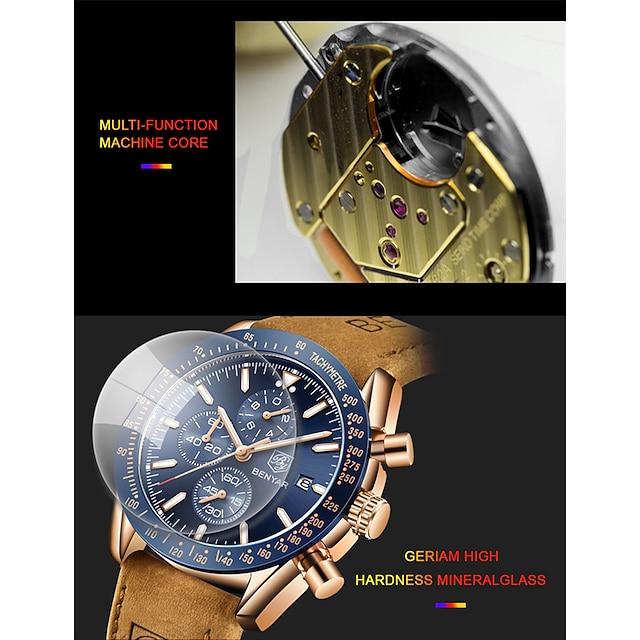 Mens Quartz Watches Chronograph Analog Quartz Movement Stylish Sports ...