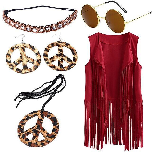 Hippie Retro Vintage 1960s 1970s Accesories Set Suede Vest Women's ...