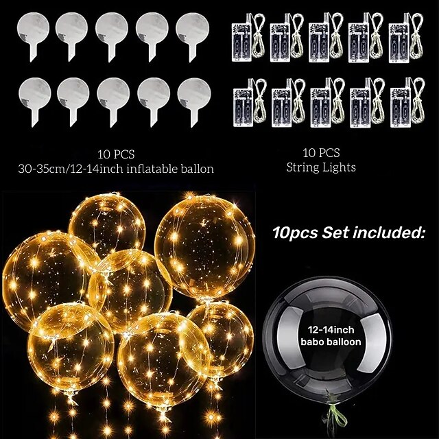 10PCS LED Light up Balloon LED String Lights 16” Colorful Luminous Prom ...