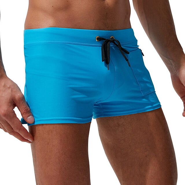 Men's Swimwear Swim Shorts Swim Trunks Drawstring Zipper Pocket Plain ...