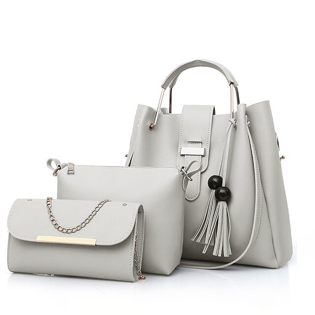 Women's 3-Piece Handbag Set - Pink Faux Leather Tote, Shoulder Bag, and ...