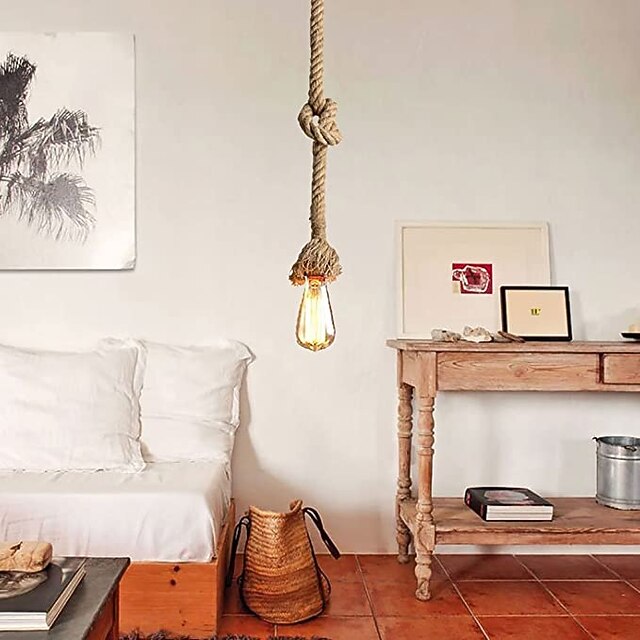 Vintage Hemp Rope Pendant Light Fixture 1 Head 1.5 Meter E26/E27 Base ...