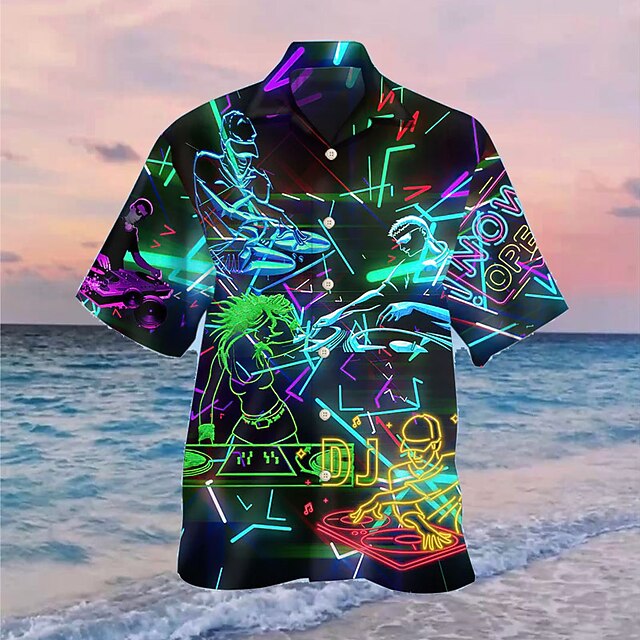 Men's Colorful Lights Shirt Summer Hawaiian Shirt Aloha Shirt Short ...